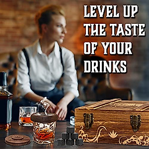 Whiskey Gift Set, 13 pcs Wooden Smoker + Old Fashioned Glasses - 2 pcs, in Wooden Box with Wood Chips, Whiskey Stones 6 pcs Included - Gift for Men (Torch Not Included)