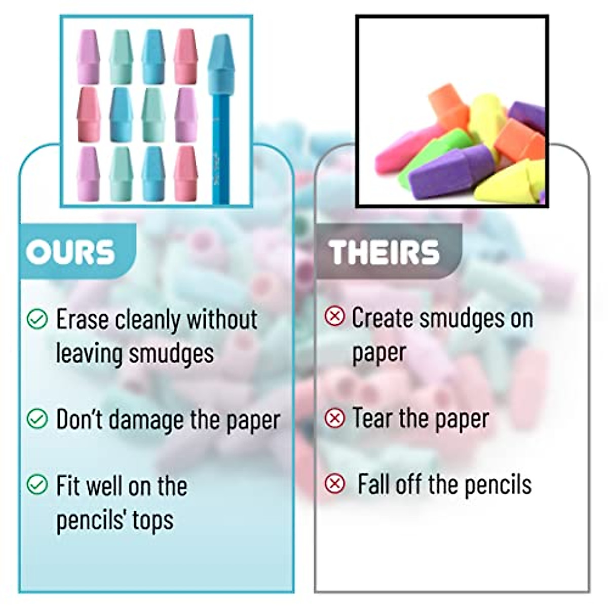 Mr. Pen- Pencil Top Erasers, Pastel Colors, 120 Pack, Pencil Erasers Toppers, Pencil Cap Erasers, Eraser Tops, Pencil Top Erasers Bulk, Eraser Caps for Pencils, Cap Erasers for Pencils Bulk