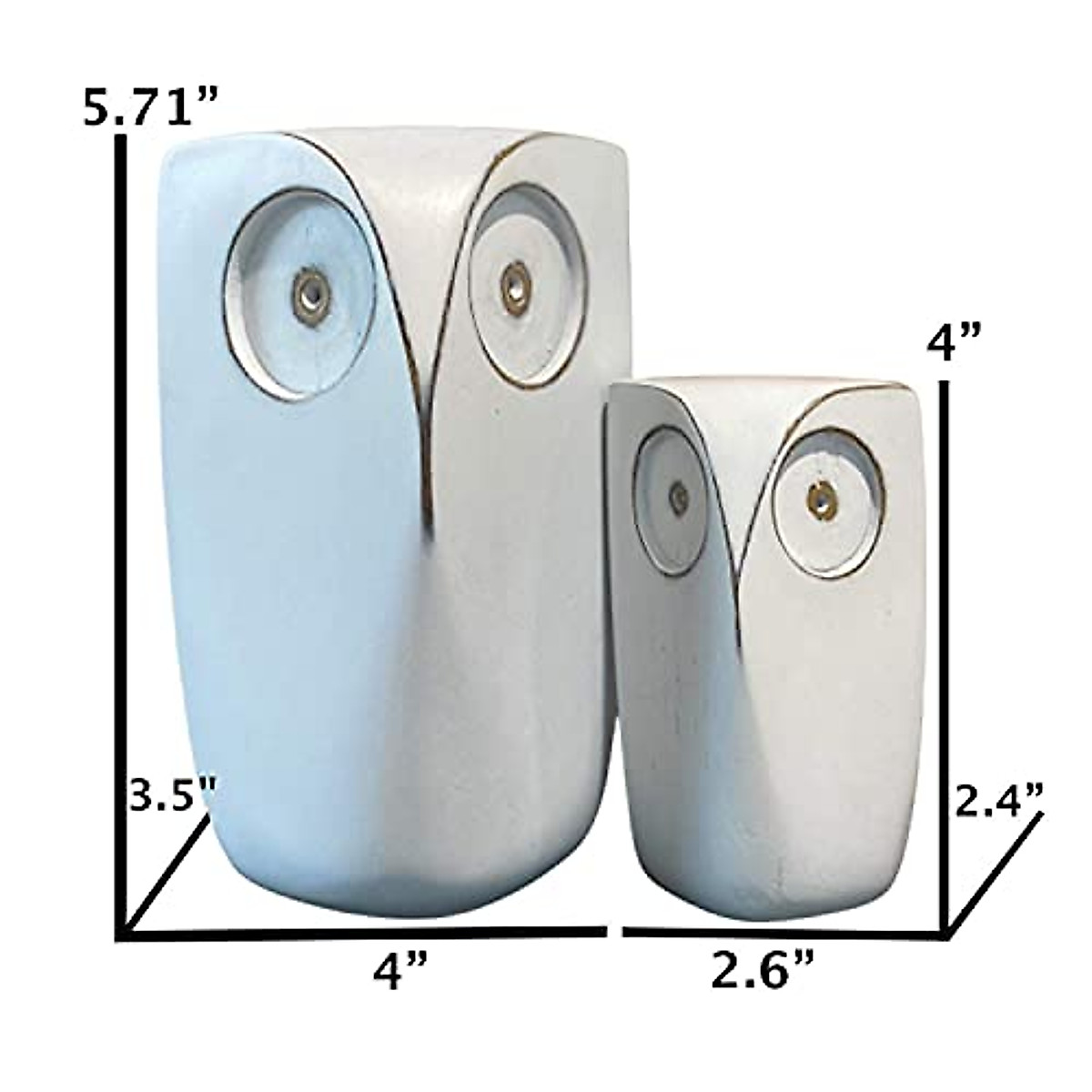 Huey House Wise Owl Decor Statue Sculptures - Set of 2 Small White Resin Figurines, 5¾ & 4 inches high