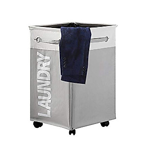 23" Wheeled Laundry Hamper Large Collapsible with Breathable Cover Heavy Duty Laundry Sorter Dirty Clothes Organizer Bin Waterproof Foldable Laundry Basket Rolling Extra Large Bag (White + Light Gray)