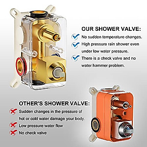 NERDON Shower System, 12 Inch Brushed Gold High Pressure Shower Head with Rain Handheld Combo Set, Ceiling Mounted Dual Shower Head System, Bathroom Shower Faucet Set Rough-in Valve Body and Trim