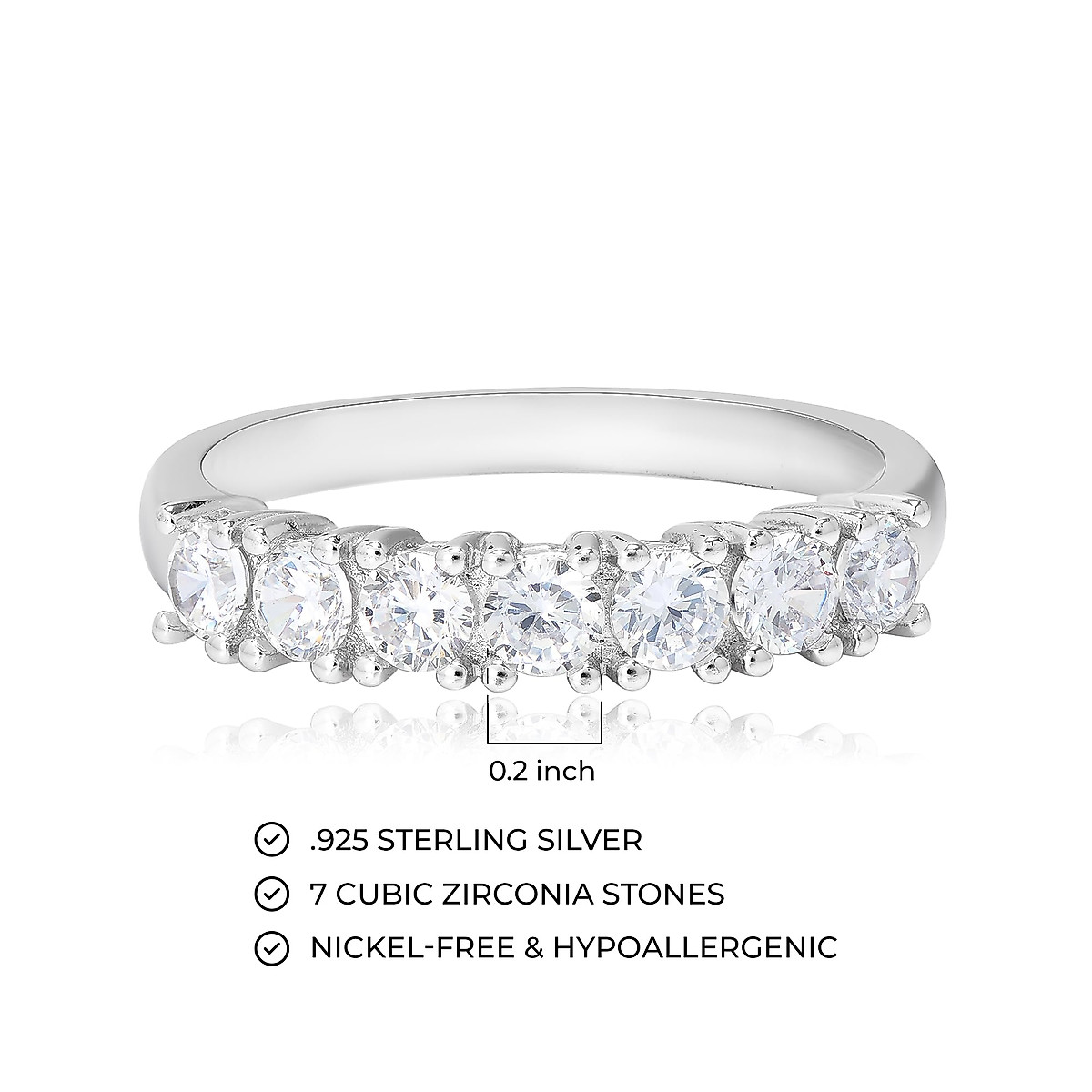 MORGAN & PAIGE 925 Sterling Silver Ring for Women with Round Cubic Zirconia Stones, Platinum/Yellow Gold/ Rose Gold Plated 7 Stone Prong Setting, Stackable Round Engagement Ring, Jewelry for Wedding, Anniversary, Birthday