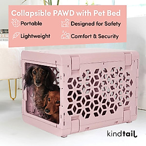 KindTail PAWD Collapsible Dog Crate + Washable Dog Bed - Stylish Pet Crate with Comfortable PAWD Pad - Safe Indoor Puppy or Dog Kennel Set - Lightweight, Compact & Portable for Travel - Small White