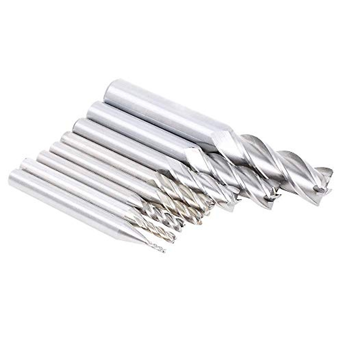 AUTOTOOLHOME 1/8" 3/16" 1/4" 5/16" 3/8" 1/2" high Speed Steel HSS 4 Flute Straight End Mill Cutter 5/32" 1/16" Set of 8