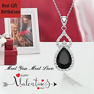 LMXXVJ Black Stone Necklace Pendant Jewelry Gift for Women,Silver Tone Simple Teardrop Design Fashion Birthday Anniversary Prom Necklace Gift