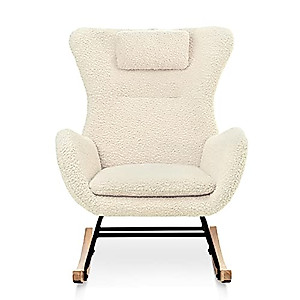 Morhome Upholstered Nursery Rocking Chair-Comfy Glider Rocker with Padded Seat, High Backrest, and Armrests for Living Room Bedroom Offices, Beige