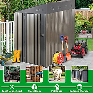 GRAVFORCE Outdoor Storage Shed 4 x 8 FT, Metal Garden Sheds Tool Shed Outdoor Storage Lean to Shed with Single Lockable Door for Patio, Backyard, Outdoor (Brown)