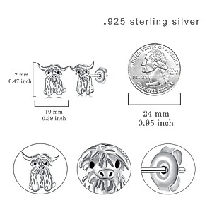 Cute Highland Cow Earrings 925 Sterling Silver Animal Cow Stud Earrings Animal Lover Jewelry Gifts for Women Highland Cow Lover