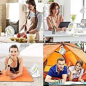 Small Desk Fan - USB Fan with 2 Bases as Desktop Fan, Clip On Fan for Table and Baby Stroller, Portable Rechargeable Clip Fan with 3 Speed and 5000 mAh Battery for Office, Bedroom, Camping, Travel