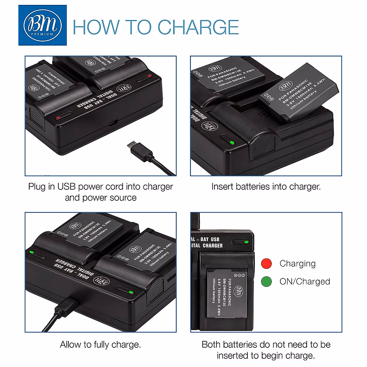 BM 2 Pack of DMW-BCM13E Batteries and Dual Battery Charger for Panasonic Lumix DC-TS7,DMC-FT5A, LZ40, TS5, TS6, TZ37, TZ40, TZ41, TZ55, TZ60, ZS27, ZS30, DMC-ZS35, DMC-ZS40, DMC-ZS45, DMC-ZS50 Camera