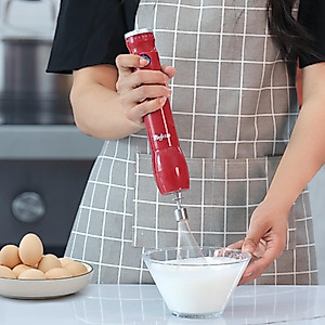 Magiccos Immersion Stick Hand Blender - 9 Speeds Contorl, Slim Stick Blender Wand, 350W DC Motor, For Shakes and Smoothies, Puree Baby Food & Soup, Whisk & Milk Frother Attachments(Red)