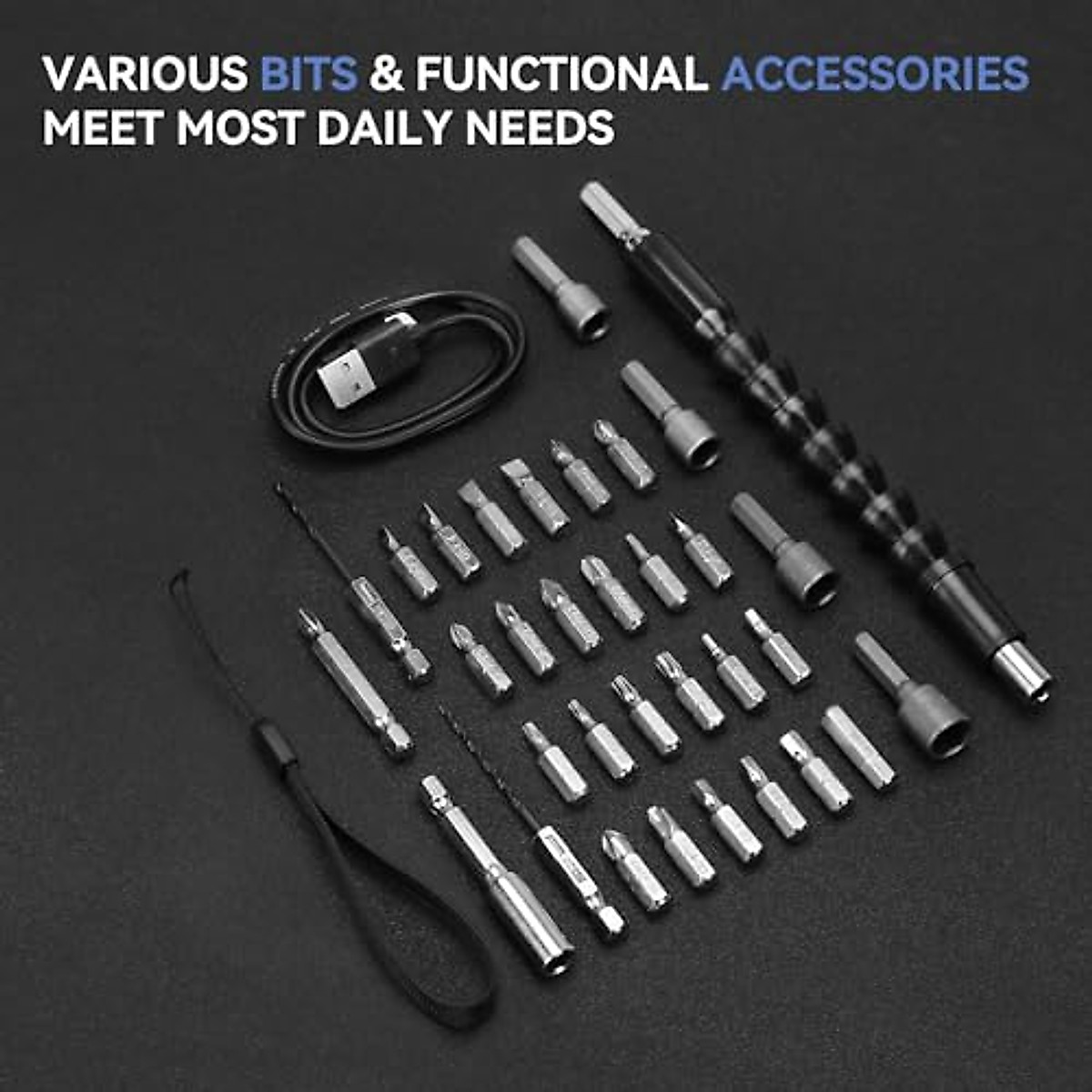 VCANENERGY 4V Electric Screwdriver,2000mAh USB Rechargeable Battery,Cordless Power Screwdriver with LED Light,Adjustable Torque,38 in 1,Suitable for small projects