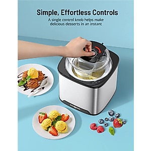 2.1 Quart Ice Cream Maker, Paris Rhône Automatic Homemade Electric Ice Cream Maker Machine for Countertops with Freezer Bowl, Spatula, Scoop, Measuring Cup for Frozen Yogurt, Creamy Ice Cream,