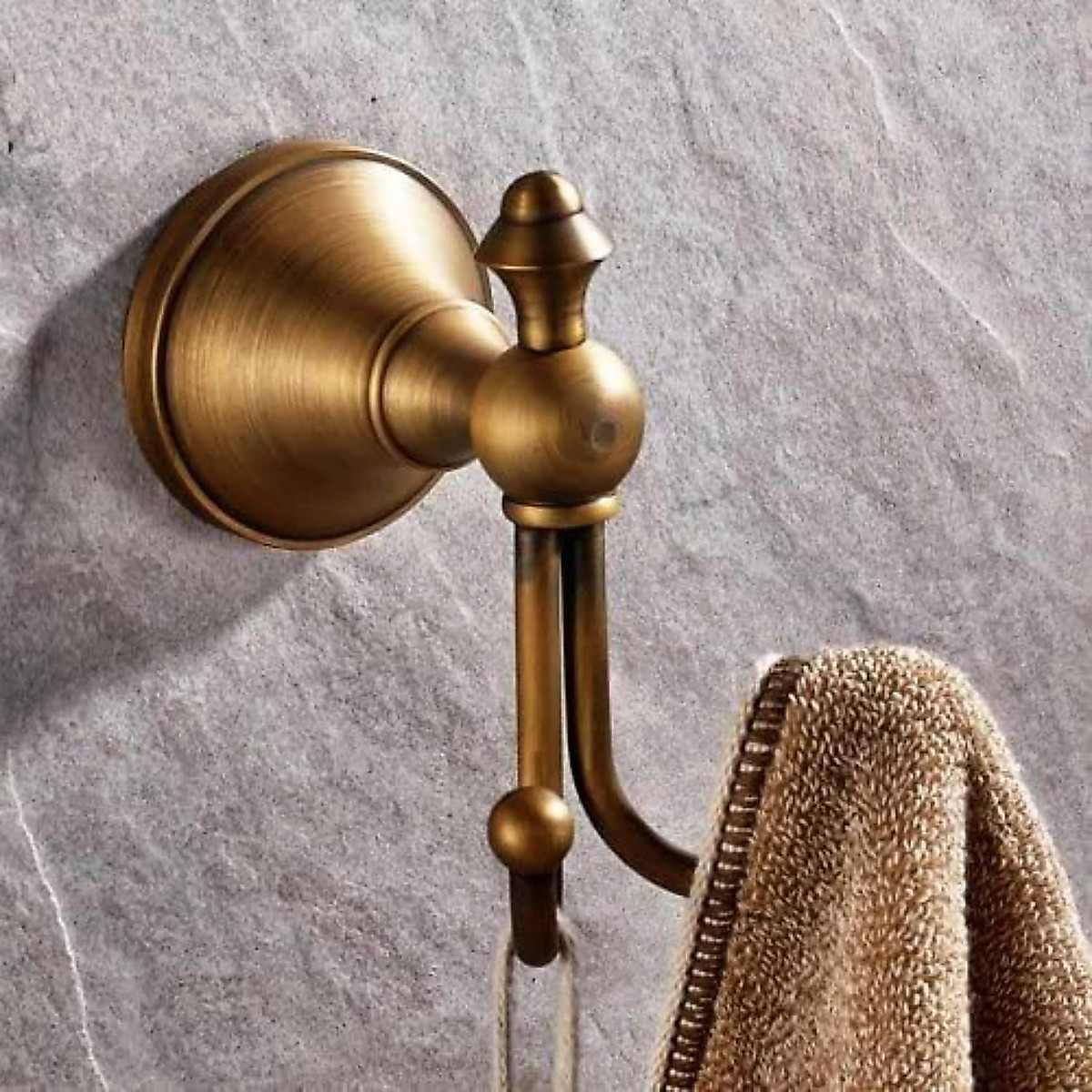 YWHWXB Vintage Wall-Mounted Towel Hook,Antique Brass Towel Hook,Bathroom Robe Hooks with Brushed Double Hooks for Bathroom Kitchen Bedroom（Max Capacity 11 Lbs）