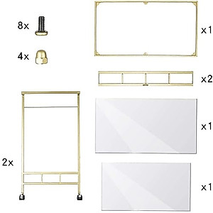 VLOBAOM Rolling Bar Cart for Home, Beverage Cart with Storage Shelf, Mobile Shelving Unit Rolling Utility Cart, Kitchen Serving Trolley,30''Dx17''Wx31''H,Gold