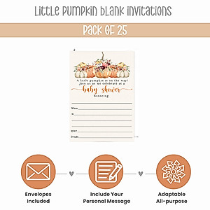 Paper Clever Party Our Little Pumpkin Invitations with Envelopes - 25 Pack - Pumpkin Baby Shower - 5x7 Blank Cards for Personalization