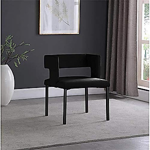 Meridian Furniture Caleb Collection Modern | Contemporary Upholstered Dining Chair with Unique Squared Back and Sturdy Iron Legs, Set of 2, 23" W x 21" D x 30" H, Black Velvet, Matte Black