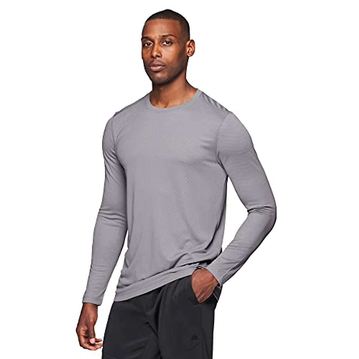 RBX Men's Textured Quick Drying Long Sleeve Performance Tee Jacquard Grey L
