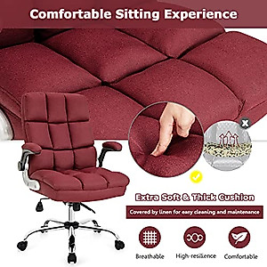 POWERSTONE Ergonomic Office Chair Big and Tall High-Back Executive Computer Desk Chair Upholstered Comfortable Swivel Home Office Chair with Flip-up Armrest Adjustable Tilt Angle 300 LBS (WineRed)