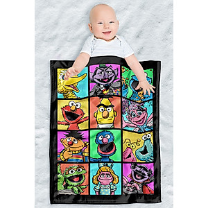 LOGOVISION Sesame Street Lightweight Baby Blanket, 30"X40", Hand Drawn Squares Unisex for Infants Girls & Boys