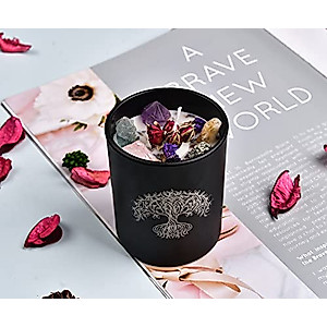 Scented Candle with Crystal and Flowers Soy Candle Tree of Life Engraved Aromatherapy Candle for Meditation