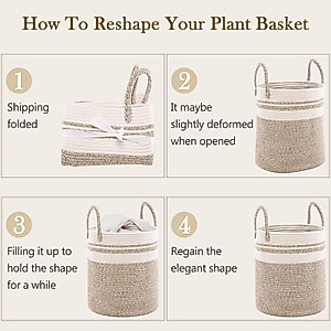 YOUDENOVA Woven Rope Laundry Hamper with Handles, 41L Laundry Basket for Blanket Storage, Heavy Duty Clothes Hamper for Bedroom-16 x 14 x 14 Inches-Brown