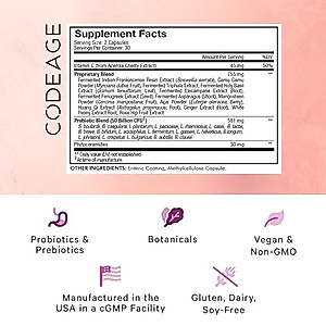 Codeage Skin Probiotics + Prebiotics - Skin Care Routine Supplement - 50 Billion CFU - Ayurvedic Botanical Herbs - Face Probiotics - Shelf Stable Cleanser, Non-GMO, Vegan - 60 Capsules