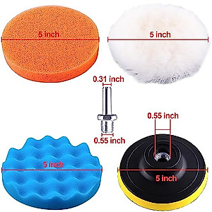 SIQUK 23 Pieces 5 Inch Buffing Pads Car Polisher Bonnets Foam Polishing Pad Kit Wax Buffer Polish Pads Car Buffer Attachment for Drill