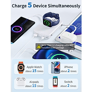 RORRY Portable Apple Watch Charger,10000mAh Fast Charging Power Bank with Built-in Cable, Compatible with Apple Watch Series 9/Ultra2/8/Ultra/7/6/Se/5/4/3/2/, iPhone 15/14/13/12/11/XS/X/8