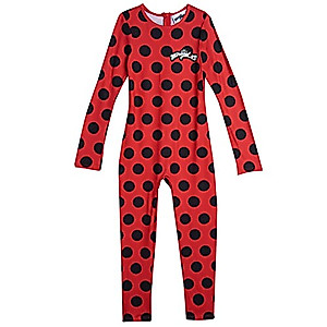 Miraculous Ladybug Little Girls Cosplay Jumpsuit Gloves and Mask 3 Piece Costume Set Polka Dots Red 6-6X