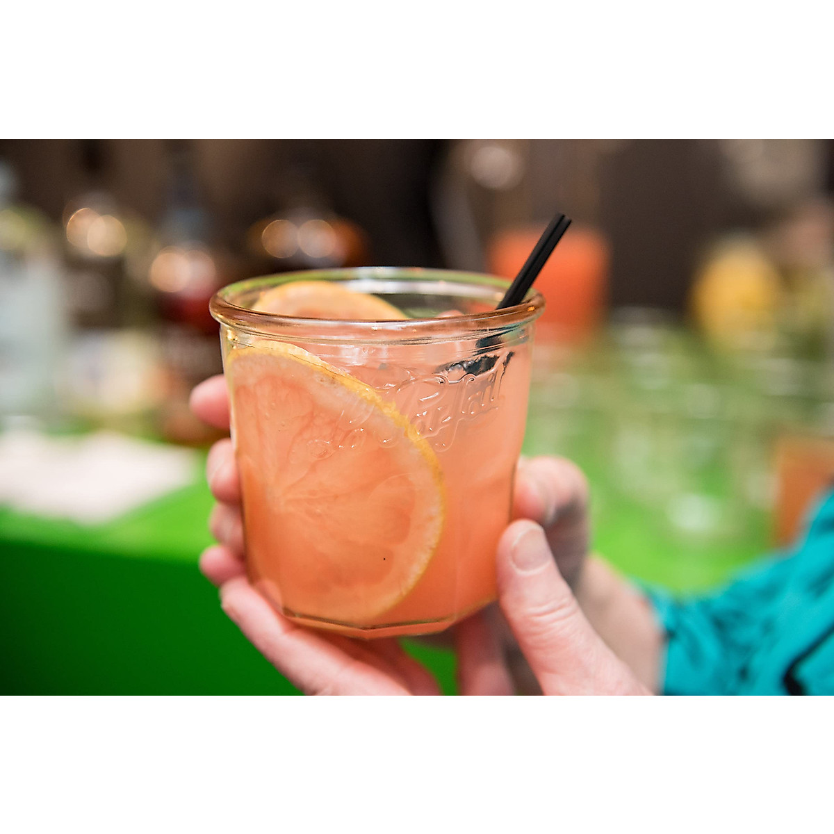 Le Parfait Jam Pots Clear Jars with Orange Snap Lids | Sturdy French Faceted Non-Slip Glass Body | Works as Drinking Glass Cup for Iced Tea or Coffee & Spice Storage | 11oz (Pack of 6) 324ml