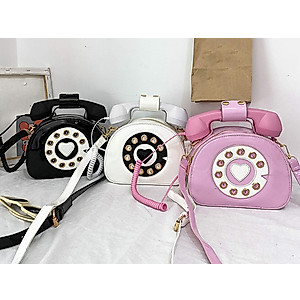 QZUnique Telephone Shoulder Bag Women Retro Cross Body Bag PU Leather Clutch Purse Chain Tote Bag