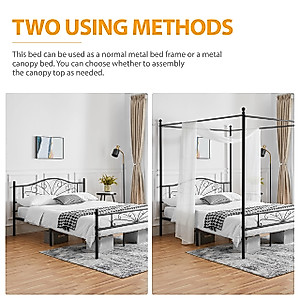 Yaheetech Queen Canopy Bed Frames Graceful Scroll Metal Canopy Bed/Four-Poster Canopied Platform Bed with Arched Headboard/Solid Slats/Underbed Storage Space/No Box Sring Needed/Ball Finals, Black