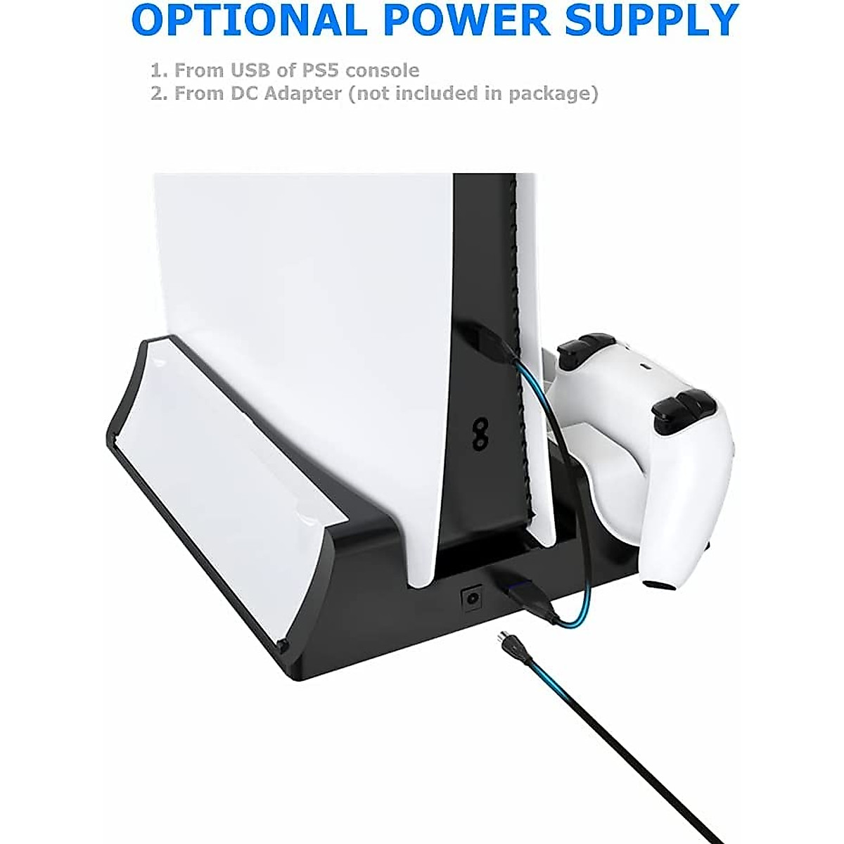 JDDWIN PS5 Vertical Charging Stand with Cooling Fan & Controller Hanger for PS5 Console,PS5 Stand Accessories with Dual Controller Charger and Game Rack Storage Organizer with 3 USB Ports