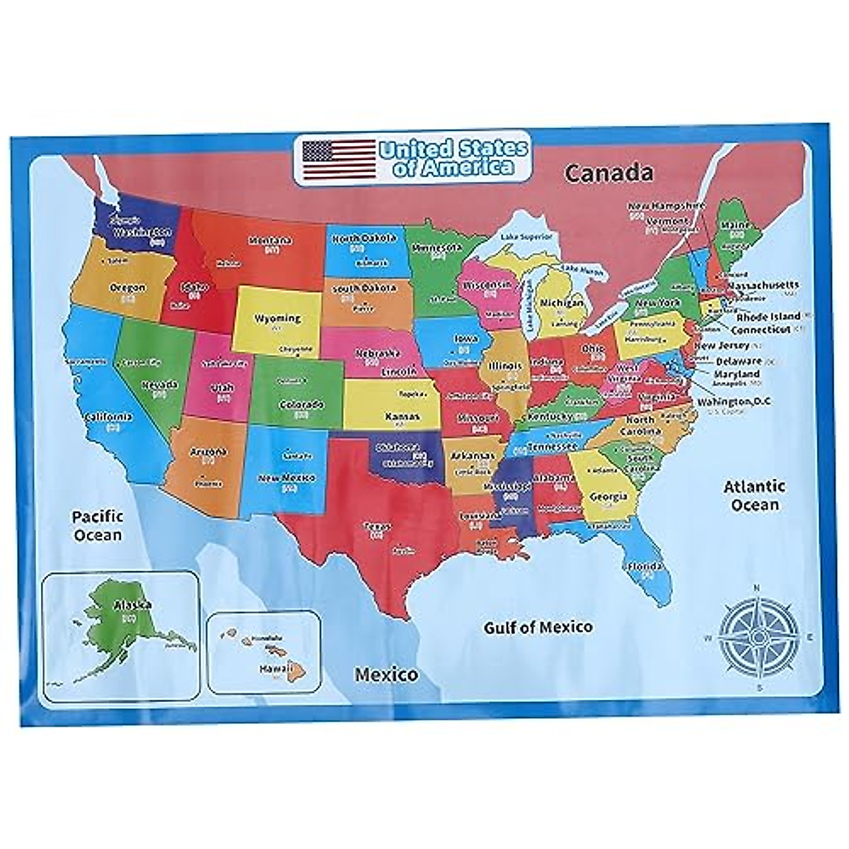Operitacx Cartoon Preschool Posters 4 Sheets United States map poster US map playroom decor supply usa map for accessory Cartoon Accessories hanging pictures decorate synthetic paper