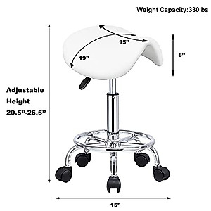 LA FEIER Saddle Stool Rolling Chair for Lab Clinic Dentist Medical Massage Salon Facial Spa Tattoo Kitchen Drafting, Adjustable Hydraulic Stool with Wheels(Coffee Brown)