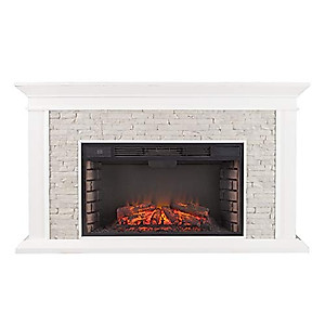 Canyon Heights Faux Stacked Stone Electric Fireplace - White