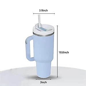 40oz stainless steel insulation roller, cold and hot drink travel cup with handle and straw cover, double vacuum sealed stainless steel insulation glass, good gift for both men and women! (Light Pink)