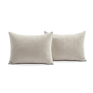 Lush Decor Solid Kantha Pick Stitch Yarn Dyed Cotton Woven 3 Piece Quilt/Coverlet Set, King, Neutral & Off-White