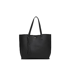 Dreubea Women's Soft Faux Leather Tote Shoulder Bag from, Big Capacity Tassel Handbag Black