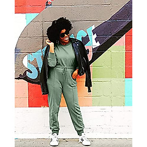 ZESICA Women's Long Sleeve Crop Top and Pants Pajama Sets 2 Piece Jogger Long Sleepwear Loungewear Pjs Sets,Green,Large