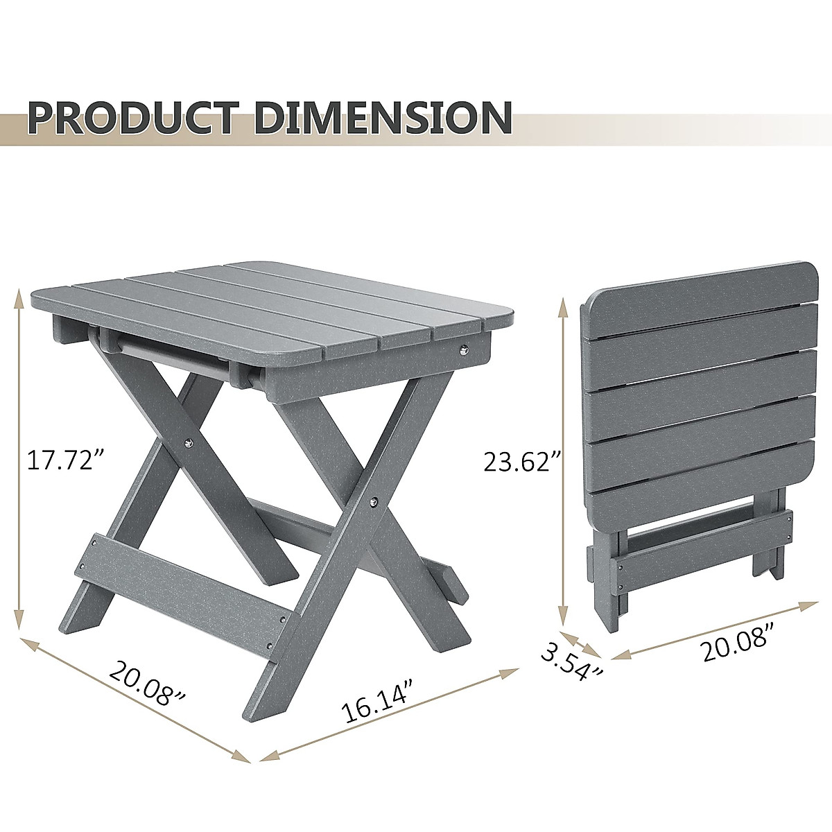 TORVA Outdoor Adirondack Foldable Side Table,Patio End Table for Poolside Garden, Weather Resistant Coffee Table -Plastic High-Density PE（Gray Color-floldable