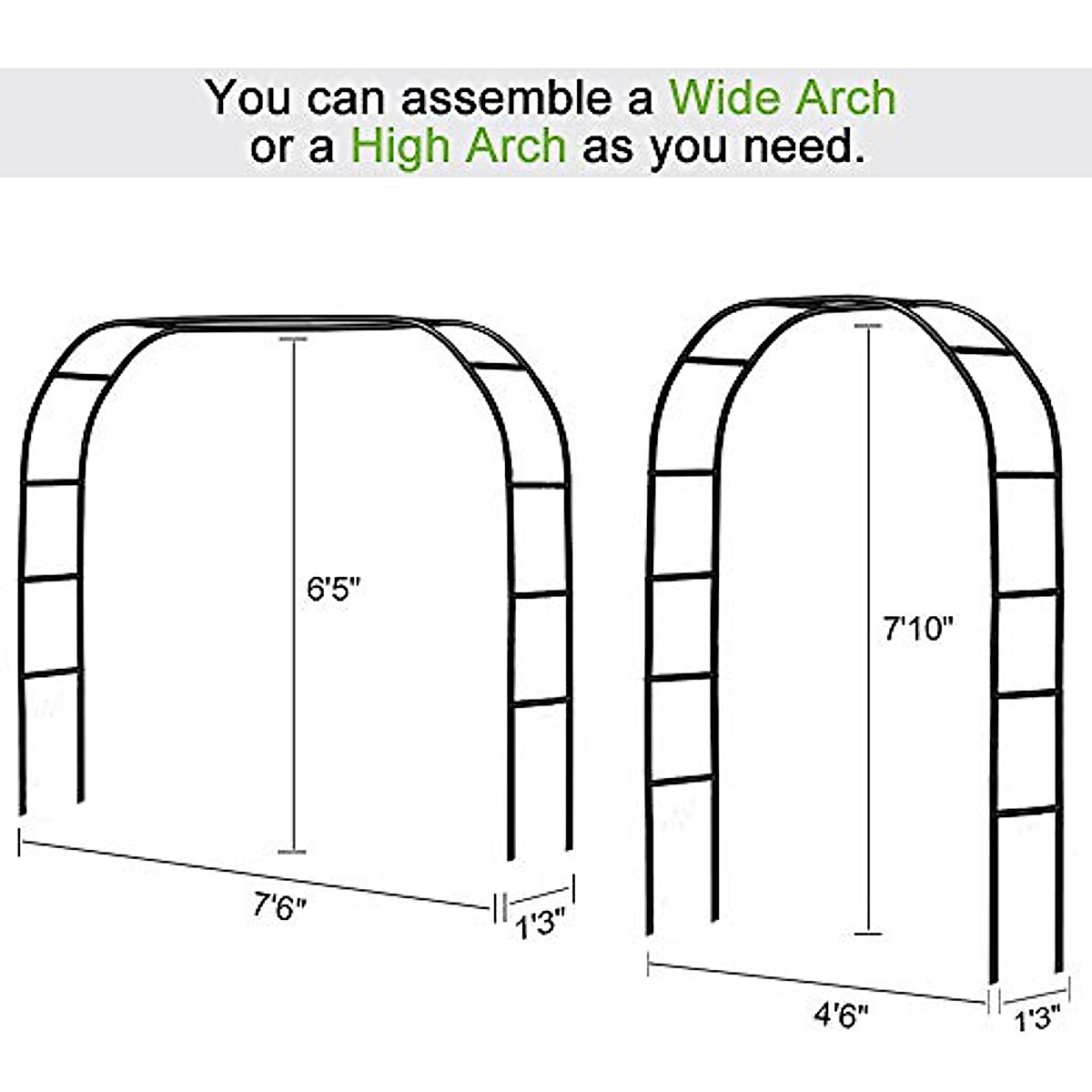 Metal Garden Arbor Wedding Arch 76.8 Inch H x 90.5 Inch W 94.5 Inch H x 55 Inch W Assemble Freely 2 Sizes for Various Climbing Plant Roses Vines Bridal Party Decoration Pergola Arbor (Black)