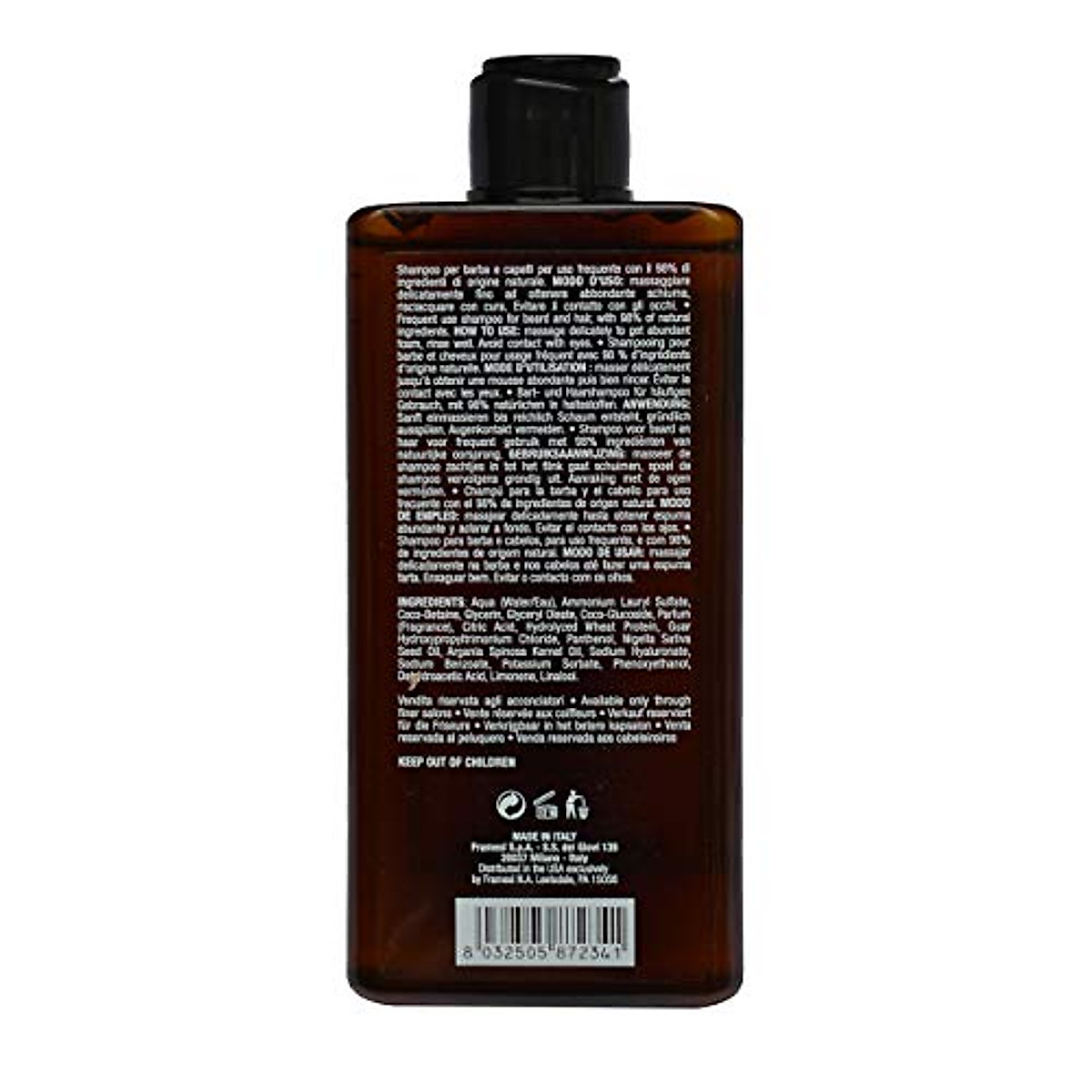 Framesi Barber Gen Hair & Beard Natural Cleanser Shampoo, 8.4 fl oz, Men's Natural Shampoo