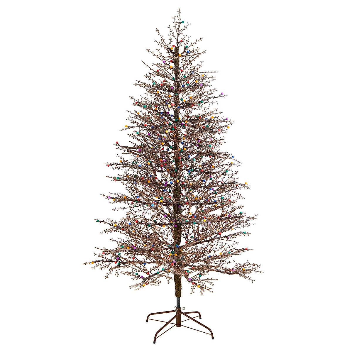 Nearly Natural 7ft. Frosted Berry Twig Artificial Christmas Tree with 450 Multicolored Gum Ball LED Lights and 1192 Bendable Branches