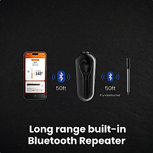 MASTRAD - Meat°it + - 100% Wireless Smart Meat Thermometer with Bluetooth Booster - Oven, BBQ, Grill, Smoker, Kitchen, Rotisserie