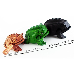 Guiro Percussion Instruments Wooden Frog 3 Pieces Set of 3 Natural Wood Güiro Frog 10-8-5 cm Black Green Wood Carving