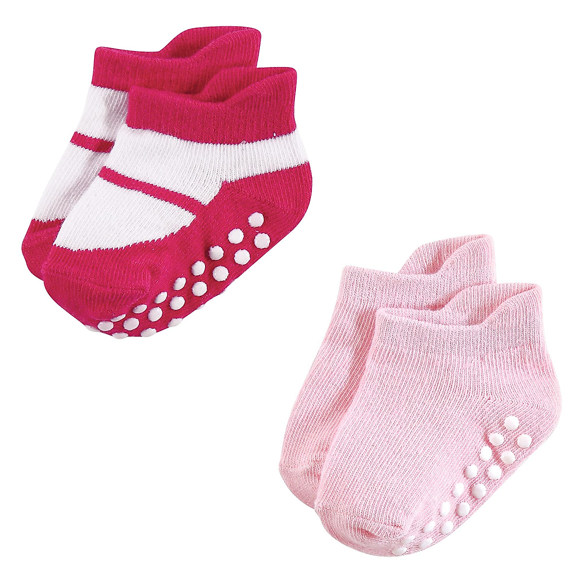 Hudson Baby Unisex Baby Non-Skid No-Show Socks, Pink Black, 6-12 Months