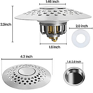 Haftaby Universal Bathtub Stopper with Drain Hair Catcher/Upgraded Bathroom Shower Drain Hair Trap/Pop-Up Drain Filter for 1.6-2.0 Inch