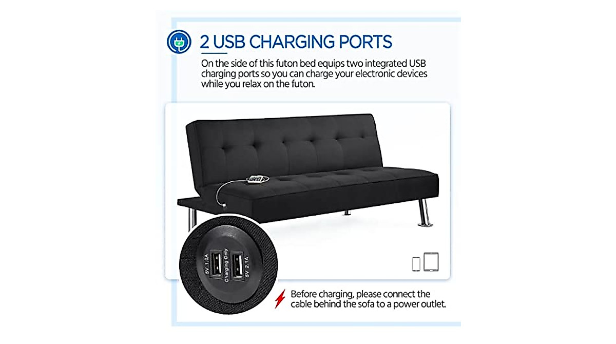 Convertible Futon Sofa Bed with USB Ports for Modern Living